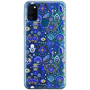 Cavka Phone Case Compatible with Samsung Galaxy A73 A72 5G A71 A54 A52 A42 A34 A32 A14 A11 Blue Evil Eye Bumper Silicone Beach Crab Aesthetic Boho Transparent Lightweight Clear Shockproof TPU Fancy