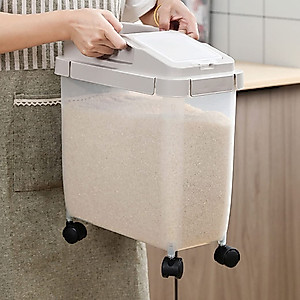 Ingredient Storage Bin Container 10kg Rice Dry Food Sealed on Wheels with Lid Measuring Cup Coffee.