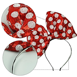 Bubbmi Polka Dot Hairband - Large Sequin Bow Headband, Women's Festival Costume Hair Accessory for Birthday Party, Handmade, 1 Piece