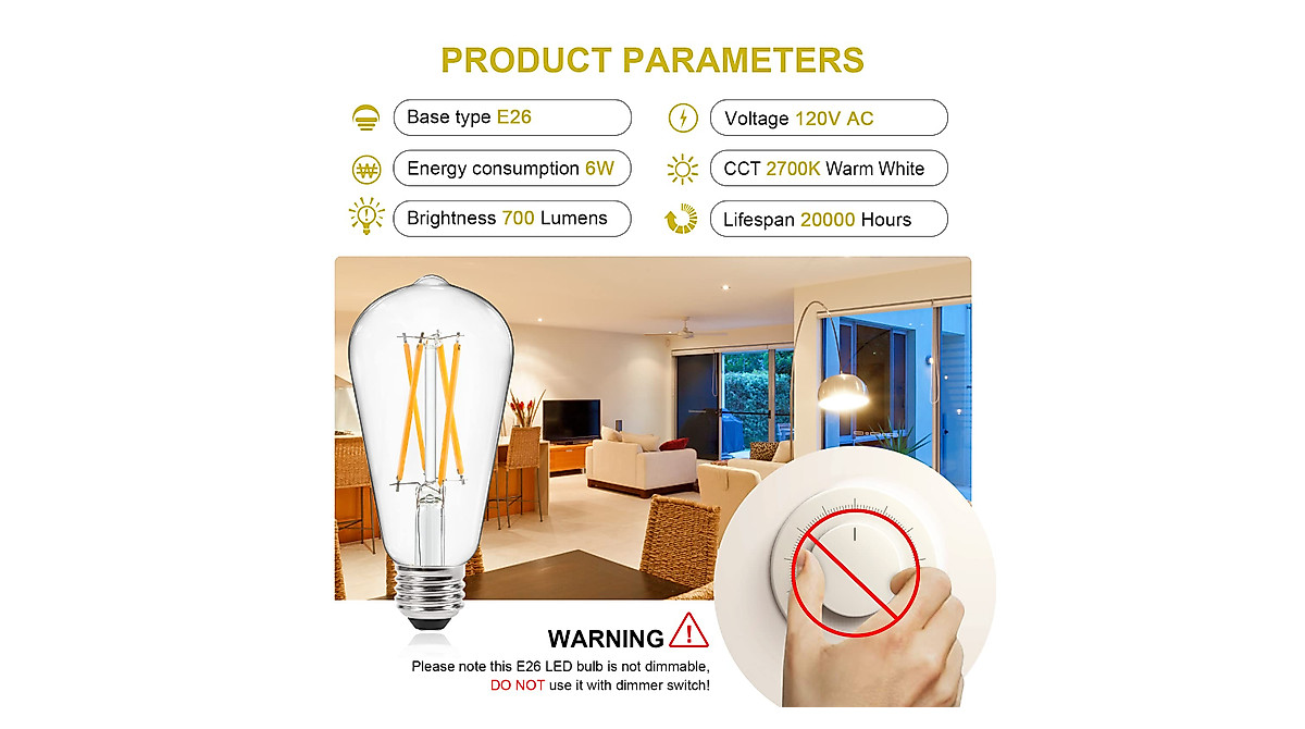 Ascher LED Edison Bulbs - 95+ CRI, Warm White 2700K