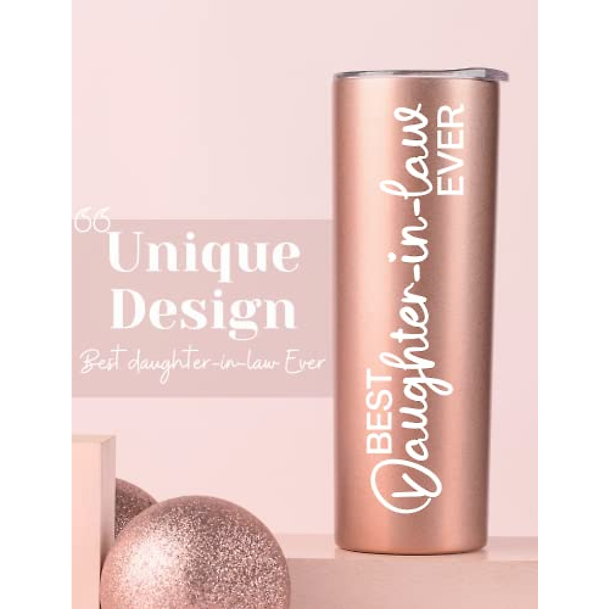 Onebttl Daughter in Law Gifts, Gifts for Daughter-in-Law on Christmas, Mother's Day, 20oz Stainless Steel Skinny Tumbler with Lid Straw - Best Daughter-in-law Ever