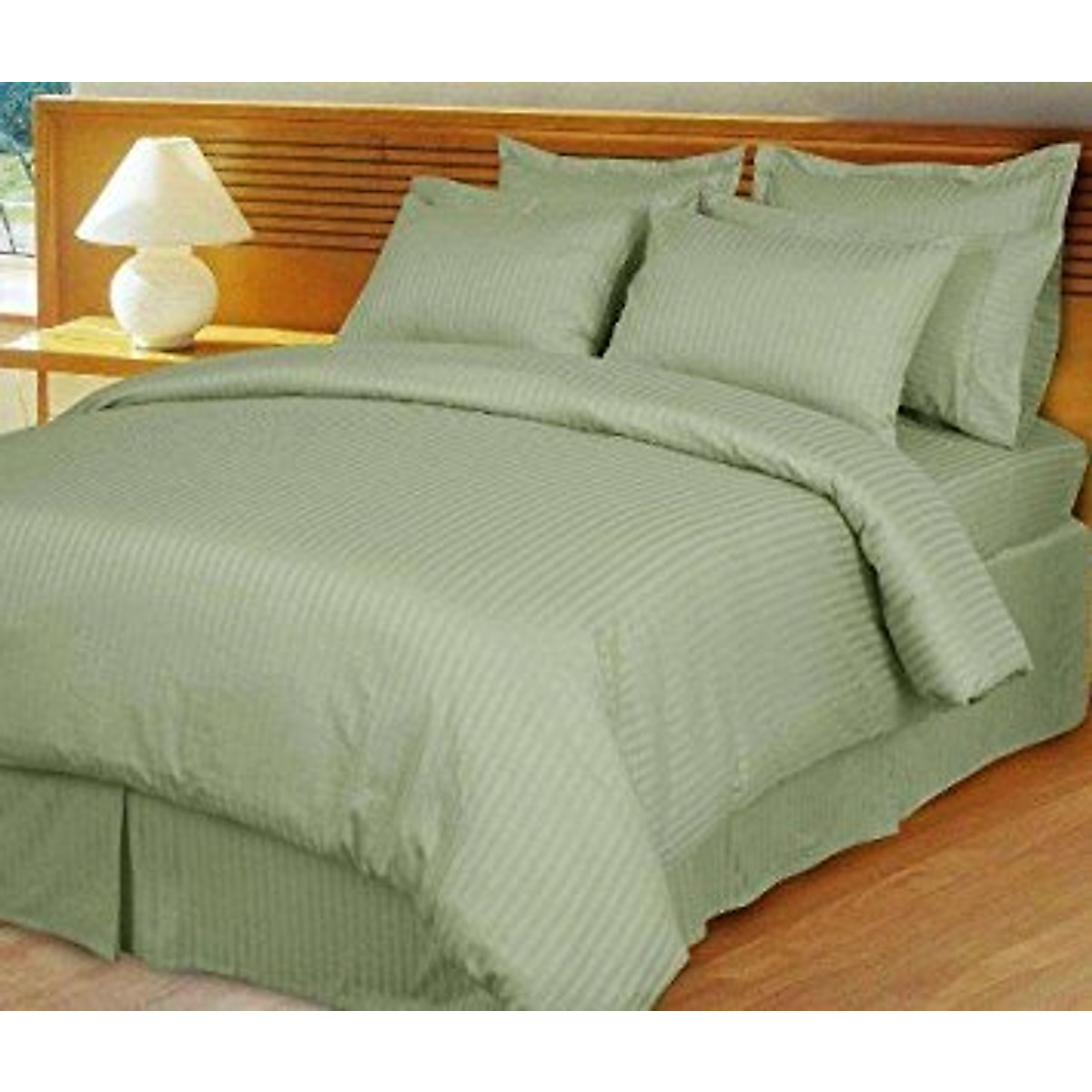 1000 Thread Count Three (3) Piece Queen Size Sage Stripe Duvet Cover Set, 100% Egyptian Cotton, Premium Hotel Quality