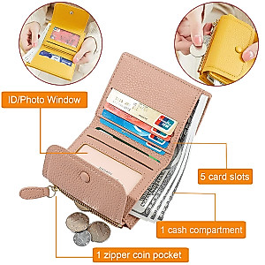 Sunwel Fashion Women's Small Zipper Bifold Wallet Card Holder ID Window Purse Zip Coin Pouch for Ladies