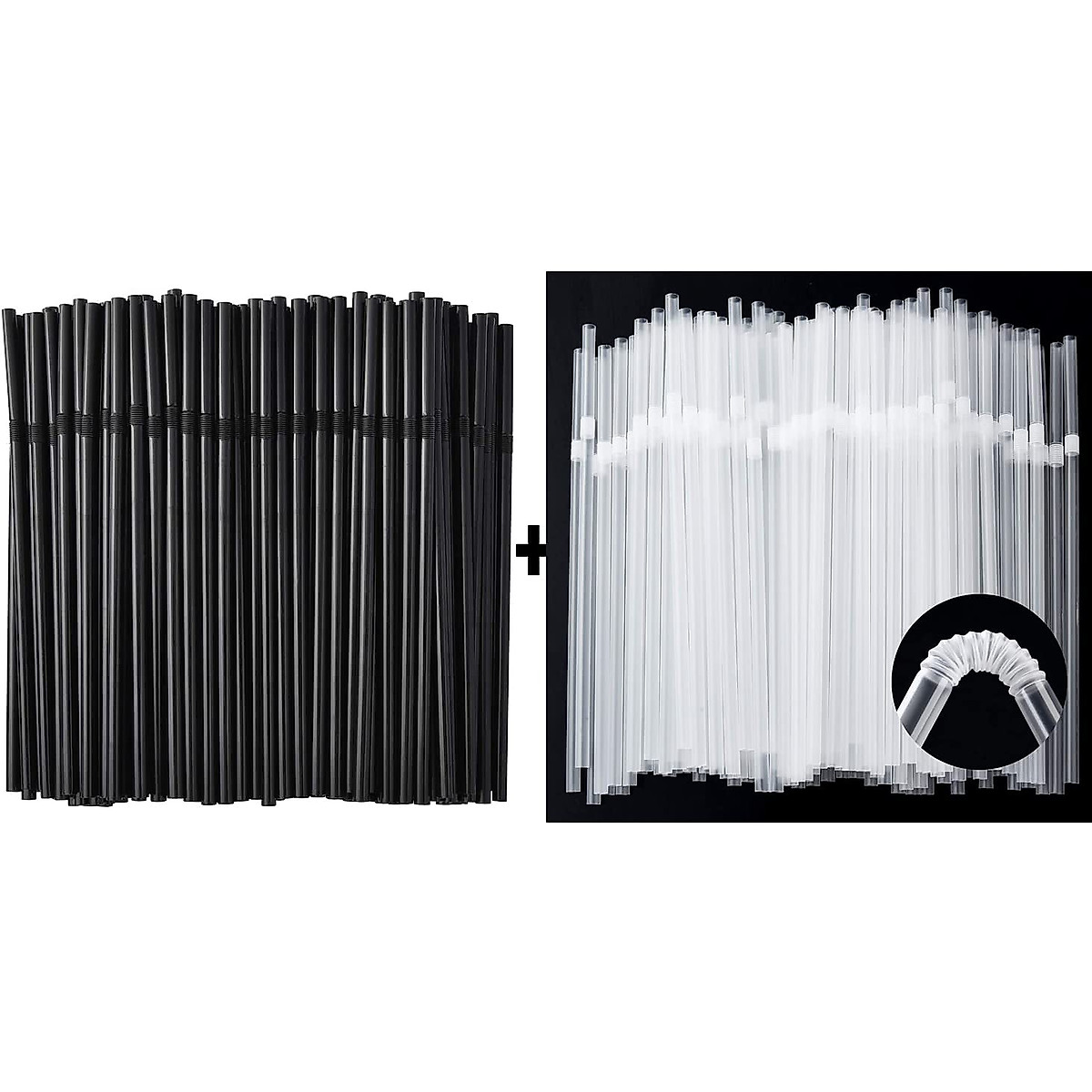 ALINK 500 Black Flexible Straws + 500 Clear Flexible Straws