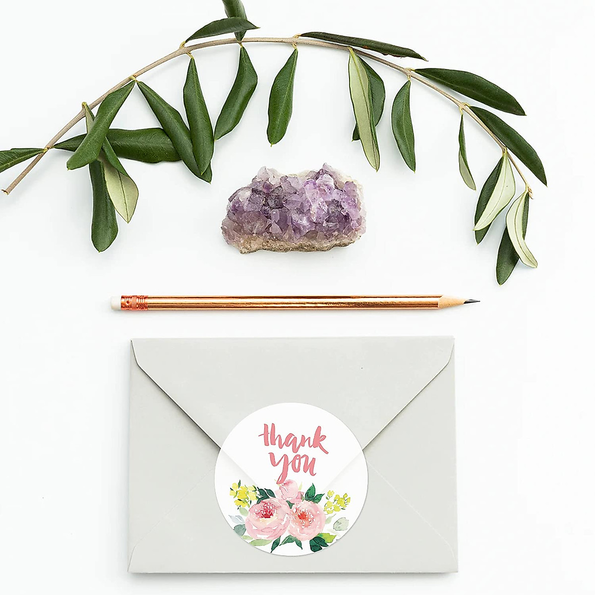 Pink Flower Thank You Stickers, 2 inch 50PCS Self-Adhesive Thank You Labels Great for Wedding, Small Business, Bakeries, Handmade Goods, Birthday Party Favors Labels & Mailing Supplies.