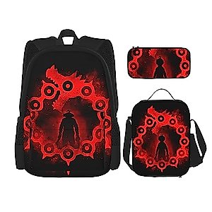 ORPJXIO Backpack 3 Piece Set The Seven Anime Deadly Sins Laptop Backpack Pencil Case Lunch Bag Combination For Travel Work Camping