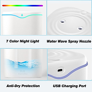DOUBFIVSY Humidifiers for Bedroom, 2L Ultrasonic Cool Mist Humidifier, Air Vaporizers for Bedroom, USB Personal Desktop Humidifier with 7-Color Night Light & 2 Mist Modes Auto Shut Off, for Baby Home