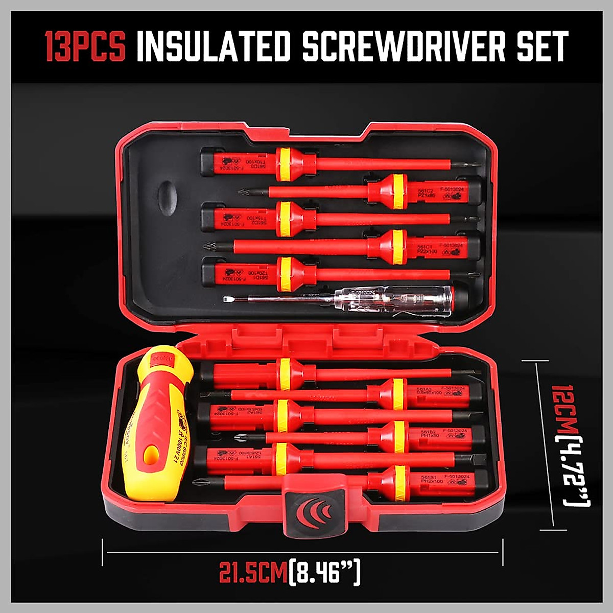 1000V Insulated Electrician Screwdriver Set - 13-Piece Professional Electrical Screwdriver Set Insulation Handle CRV Steel Magnetic Phillips Slotted Pozi Torx Tips VDE & GS Certified