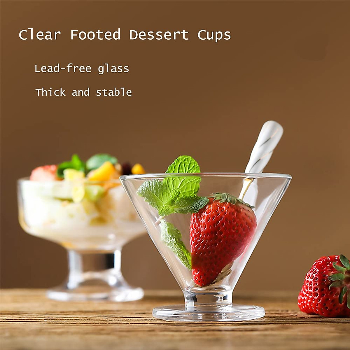 Cezoyx 6 Pack Glass Dessert Bowls, 5.6 Oz Clear Footed Dessert Cups Glass Ice Cream Bowl for Sundae, Ice Cream, Pudding, Salad, Snack, Fruit and Dessert