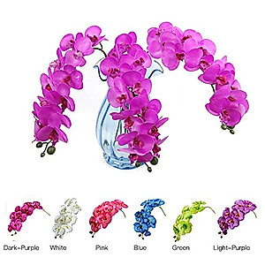 2 Pcs Artificial Orchid Flower Stems 37.5 inch Faux Green Phalaenopsis Flower Branches 8 Heads Silk Real Touch Butterfly Phalaenopsis Orchid Fake Cymbidium Stems for Wedding Home Garden Decoration