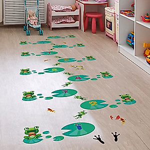 Frog Lotus Leaf Hopscotch Hopscotch Game Stickers Floor Decals, Unique Floor Art Decor Supplies for Baby Kids Room Bedroom Nursery