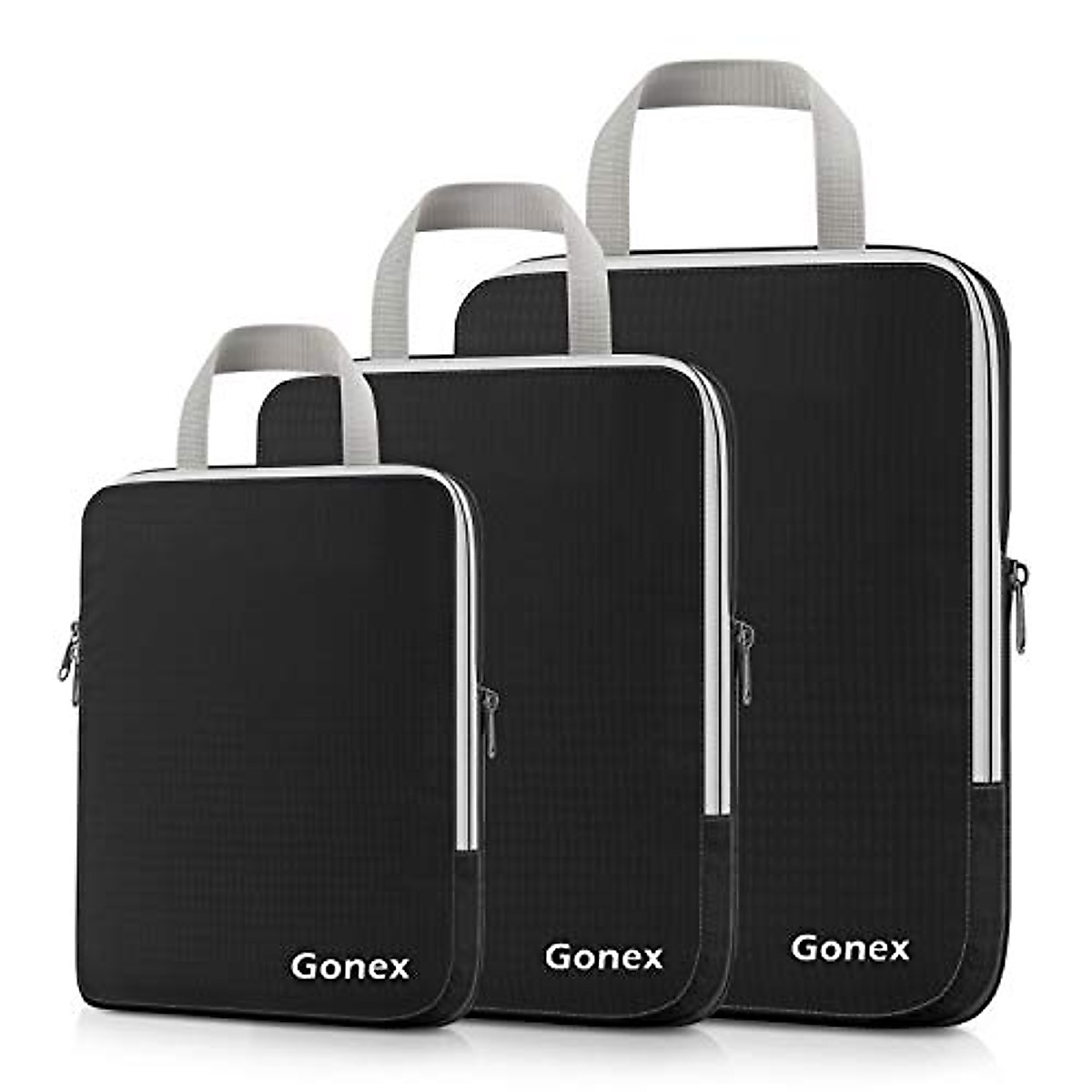 Gonex Compression Packing Cubes,3pcs L+M+S Expandable StorageTravel Bags Luggage Organizers(Black)