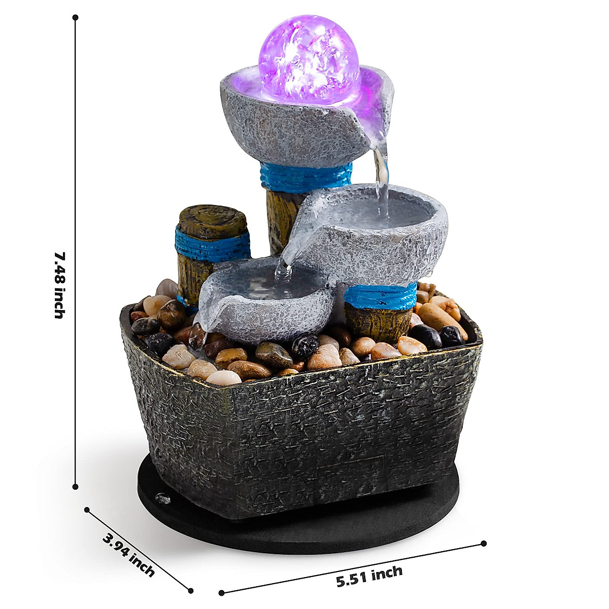 Tabletop Fountain Tabletop Waterfall Meditation Fountain Indoor Fountain Decorative Fountain Office Home Leisure and Relax Mini Tabletop Pool Leisure Fountain Including Many Natural River Rocks
