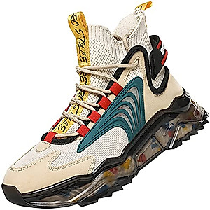 LZDZN Mens Basketball Shoes for Men Sneakers Men's High Top Running Trail Air Sports Athletic Male Walking Beige Size 9.5 Boys Women Man Boots