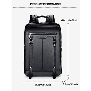 HKZHITOU Vintage Leather Laptop Backpack For Men,Men Black Leather College Backpack Travel Waterproof Bags Fit 15.6 Inch Notebook