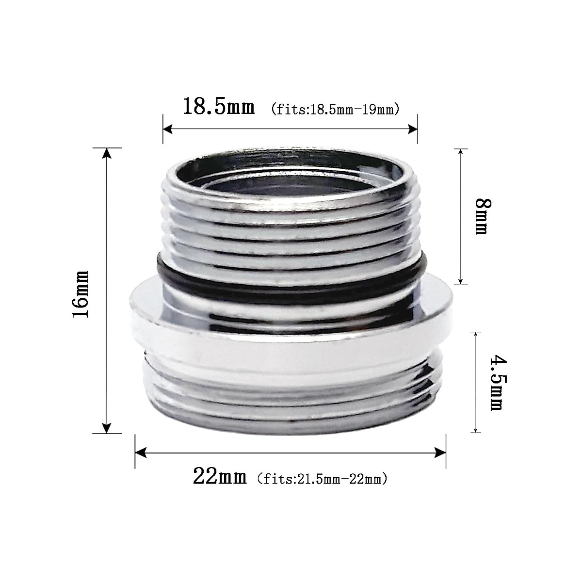 XNTONG - Faucet Aerator Adapter, Male Thread M18.5 to Male Thread M22, Copper Plated Chrome Faucet Adapter, Suitable for Kitchen Faucet Adapter Kit Connection, (M18.5-M22)