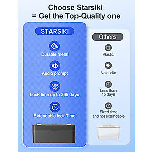 STARSIKI Metal Time Lock Box, Phone Timed Locked Box with Timer, Electronic Locking Container, USB C Charge, Audio Prompt, Self-Discipline Gift Time Safe to 365 Days for Cellphone/iPad Mini/Medication