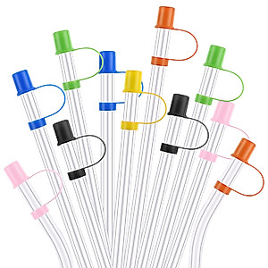 Prasacco 30 Pieces Colorful Straw Covers Cap, Plastic Straw Tips Cover Drinking Straw Caps Reusable Straw Lids Flexible Straw Plug for 9 mm Straws Anti-Dust Straw Tips Plugs