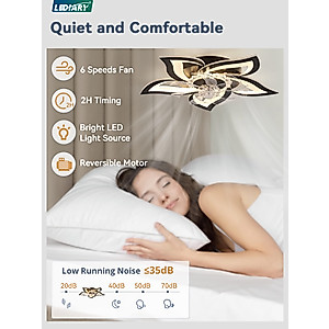 LEDIARY Flower Ceiling Fans with Lights, Small 27 Inch Modern Low Profile Ceiling Fan, Dimmable LED Ceiling Light Fixture, Flush Mount Ceiling Fans with Remote for Bedroom, Kitchen, Indoor-Black