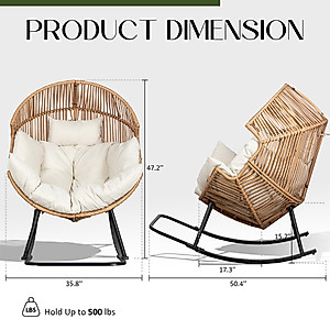 JAMFLY Egg Chair Outdoor Wicker Patio Chair, Oversized Lounger Chair with Cushion Egg Basket Chair for Indoor Living Room Bedroom Outside Balcony Backyard, Beige