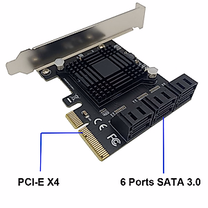 PCI-E SATA Expansion Card 6 Ports PCIe x4 to SATA 3.0 6Gbps Expansion Controller Adapter Card with 6 SATA Cables and Low Profile Bracket, Non-Raid(ASM1166) (PCIE X4 SATA 6 Ports)
