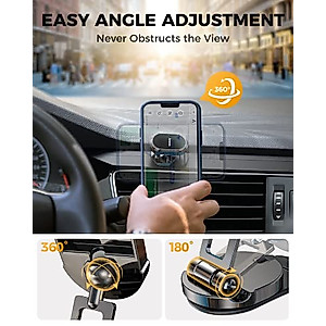 Anwas Magnetic Car Phone Holder Mount Alloy Folding Magnetic Car Phone Holder for Car Dashboard, 360° Adjustable Hands Free Car Phone Holder Mount Fit All iPhones, Samsung, etc