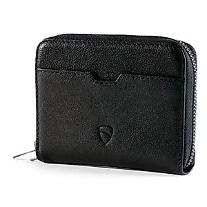 Vaultskin Minimalist Leather Zipper Wallet. Small RFID-Blocking Multi-Card Holder with Coin Compartment (Black) MAYFAIR