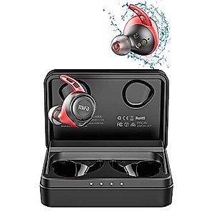 MIFA True Wireless Earbuds, X11 in-Ear Bluetooth 5.0 Headset, IPX7 Waterproof Sport Headphones Earphones APTX, 100 Hrs Playtime, CVC8.0 Mic for Phone Call, Red & Black