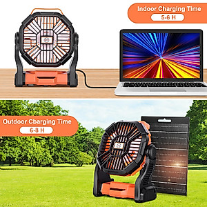 Dkois Solar Fan Camping Fan,Battery Powered Fan Rechargeable Portable Fan with 8W Solar Panel, Solar Powered Fan Camping Fan with Light, Outdoor Tent Fan Camping Essentials