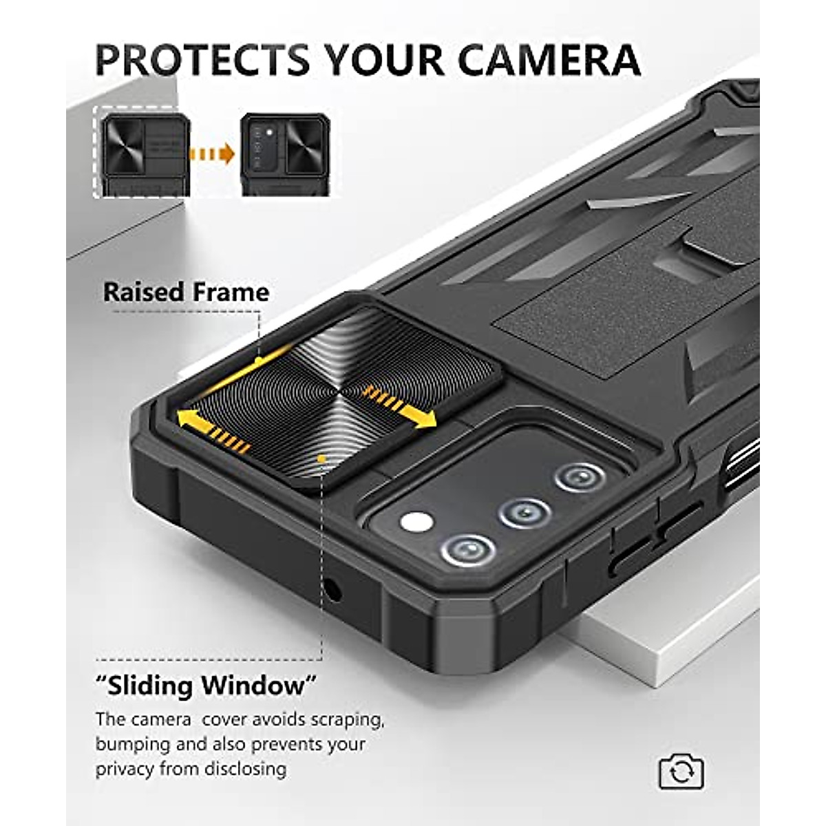 for Samsung Galaxy A03s Protective Case: Military Grade Drop Proof Full Protection Mobile Phone Cover with Kickstand | Durable Rugged Shockproof TPU Matte Textured Tough Bumper Shell