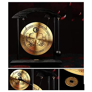 Chinese desktop gong Fengshui Mini table top gong Attached mallet Chan sect Musical Instruments Family decorations Holiday gifts Attached red rope bracele (Double Dragons)