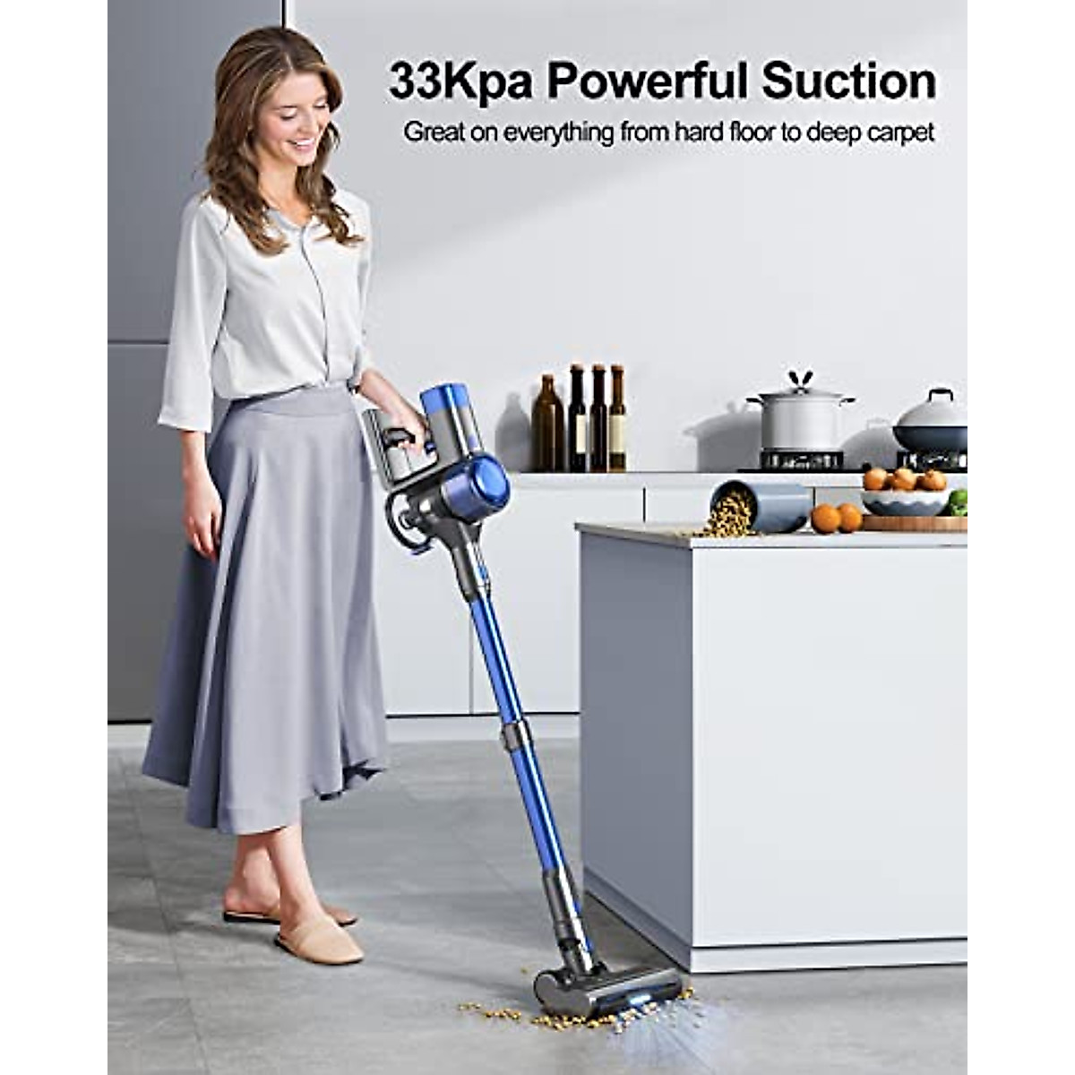BuTure Cordless Vacuum Cleaner, 33Kpa 450W with Auto Mode Docking Station, Stick Vacuum Cleaner Handheld Wireless Household Vacuum Cleaner for Pet Hair Carpet and Hard Floor