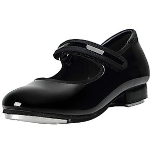 Linodes Patent Easy Strap Tap Shoe for Girls and Boys (Toddler/Little Kid/Big Kid)-Black-10M-Little Kid
