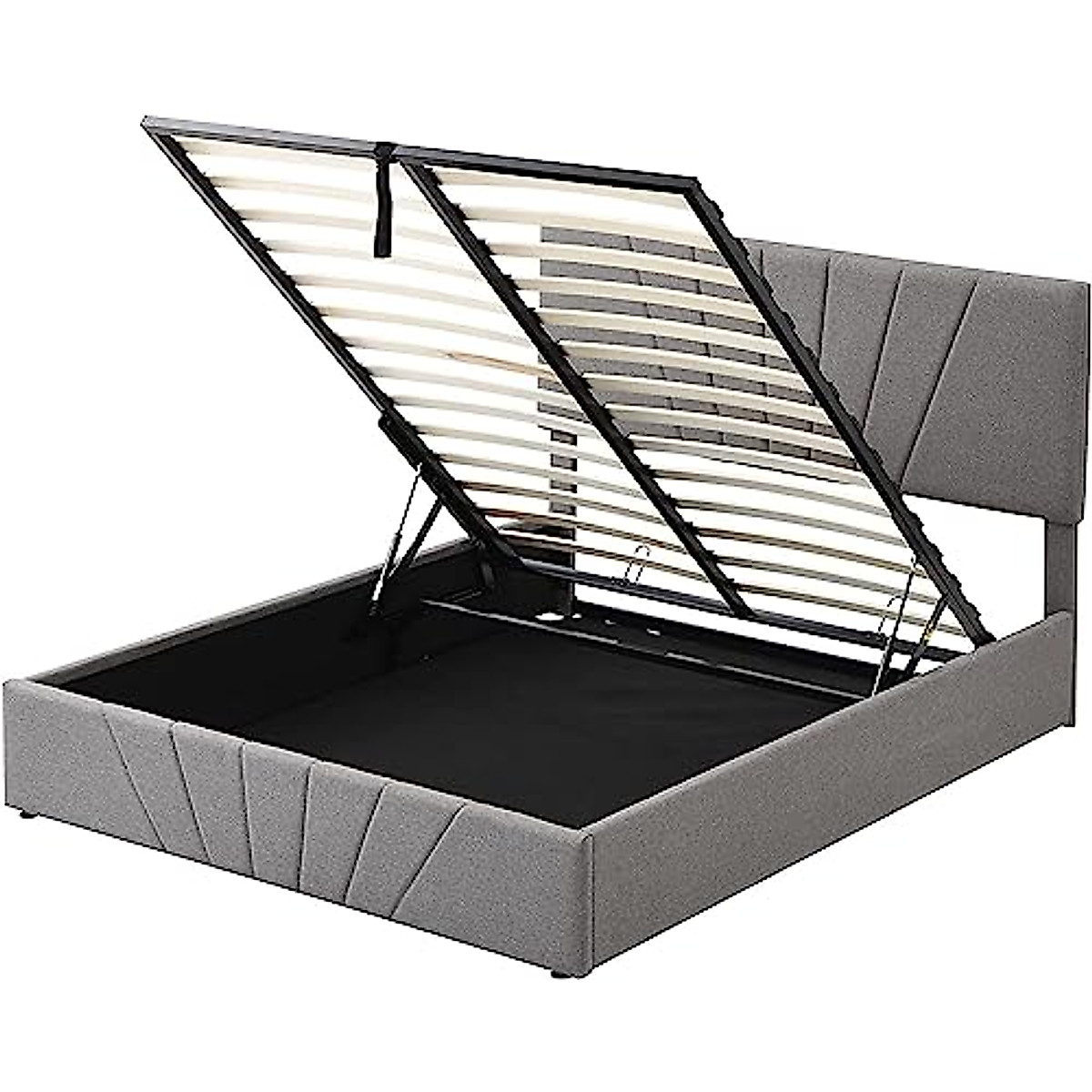 DNYN Queen Size Upholstered Platform Bed with Storage for Kids,Teen,Adults,Study Bedframe w/Wooden Slat Support,No Box Spring Needed & Easy Assembly, Gray