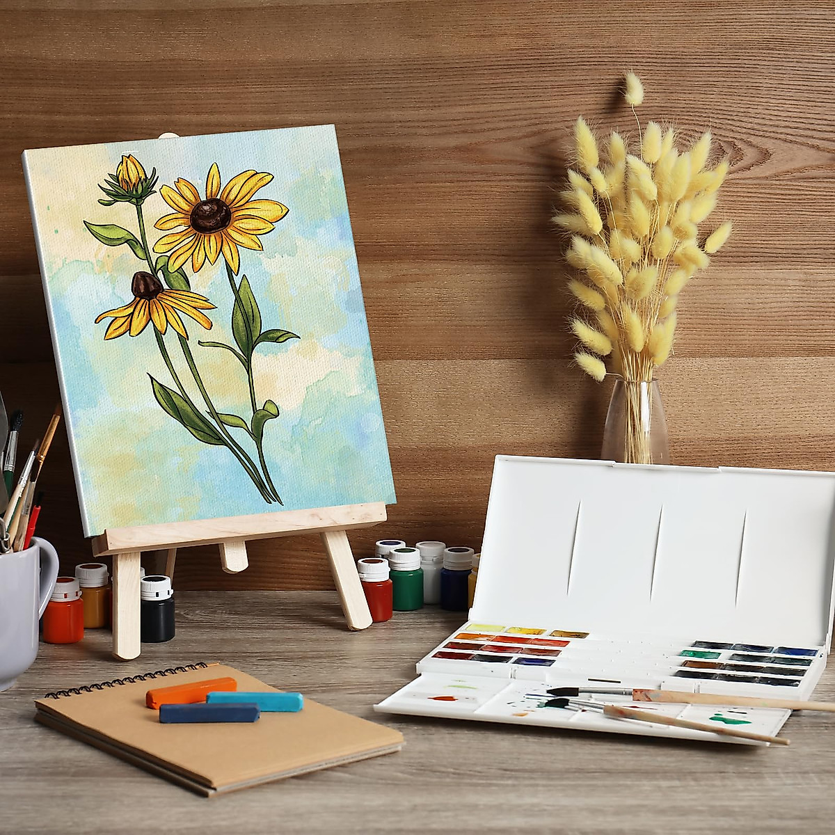 8 Pack 8x10 Inches Flowers Theme Pre Drawn Canvas to Paint, Pre Printed Canvas for Ladies Sip and Paint Party Favor, Pre Sketched Canvas for Painting for Adults