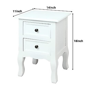ECOMEX White Nightstand with 2 Drawers, Wooden Night Stand Fully Assembled White Night Stand with Storage for Small Space Bedroom Office, European Style 1Pc