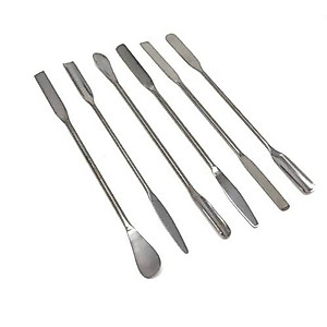 6 PCS Micro Lab Spatula Sampler Set, Stainless Steel Double Ended Sampling Spoon Mixing Spatulas, Square, Scoop, Round & Tapered Arrow End, 7" Length