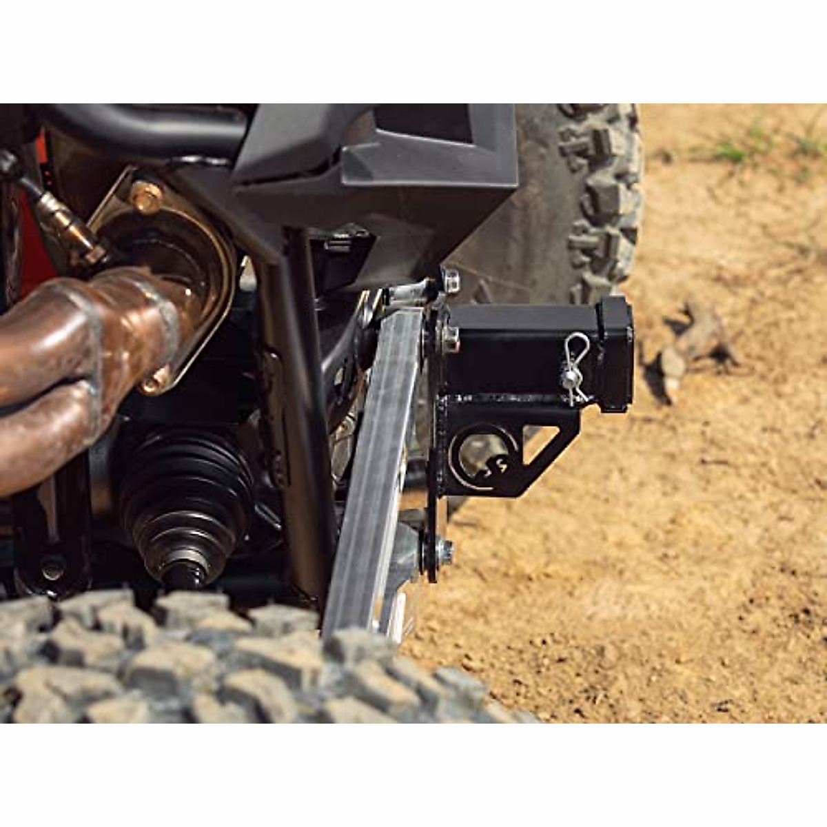SuperATV Black Rear Receiver Hitch for 2022+ Polaris RZR Pro R/Pro R 4 - Fits Standard 2" Attachments | 3/16" Heavy-Duty Steel | Cotter & Hinge Pins | Access Hole to Change Rear Differential Oil
