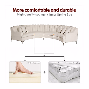 Legend Vansen Velvet Curved Sofa Sectional, Cream