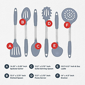 Culinary Couture 6-Piece Stainless Steel & Silicone Kitchen Utensils Set, Silicone Cooking Utensils, Heat Resistant Kitchen Cooking Utensils Set, Grey
