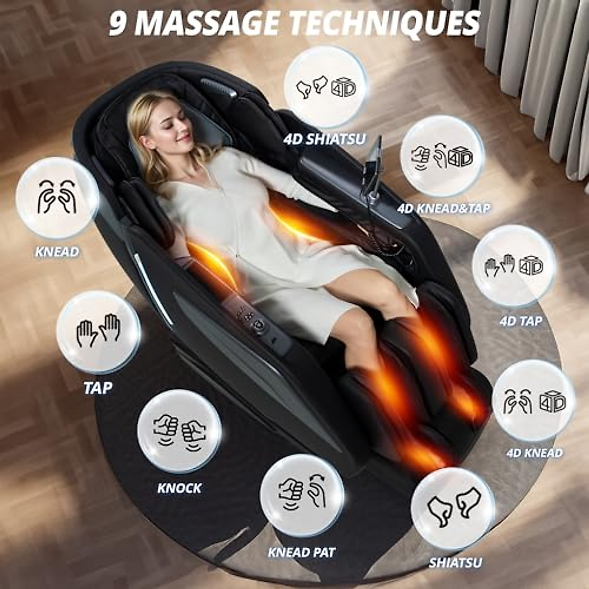 HealthRelife 4D Massage Chair Full Body Zero Gravity Full Body SL Track Intelligent Voice Control Bluetooth Speaker with Heated, Black