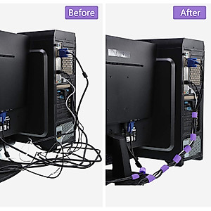 Saisn Reusable Fastening Tape Cable Ties 3/4 Inch Double Side Hook Roll (25 Yard, Purple)