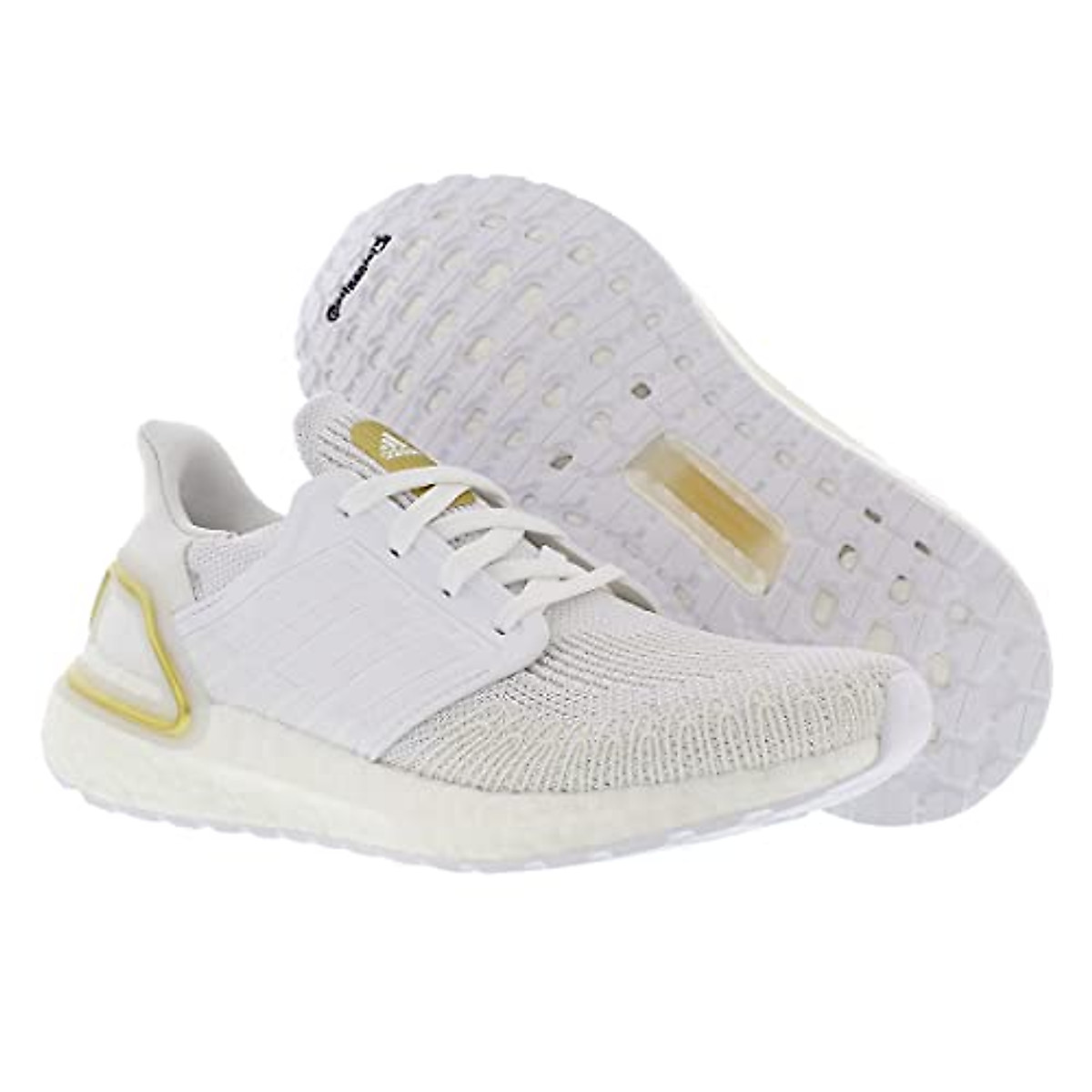 adidas Women's Ultraboost 20 Athletic Running Shoes, White/White/Gold Metallic, 8.5