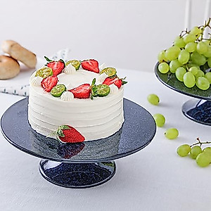 Vicrays Ceramic Round Cake Stand - Porcelain 10 Inch Pedestal Pastry Serving Tray for Snacks Desserts Cookies Cupcakes - Ideal for Birthdays Easter Christmas Wedding Home Decor - Reactive Glaze Blue