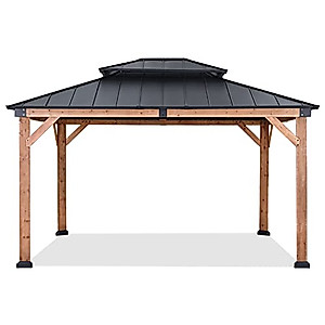 ABCCANOPY Wood Gazebo 11x13 - Outdoor Patio Wooden Gazebo with Hardtop Metal Double Roof for Garden, Backyard and Deck
