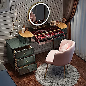 Vanity Table,Desk Vanity,Vanity Mirror With Lights Desk and Chair,Make Up Tables for Women,Small Vanity Desk Minimalist Style,Retractable Side Cabinet,Adult Small Makeup Vanity 80cm/31.5in Green