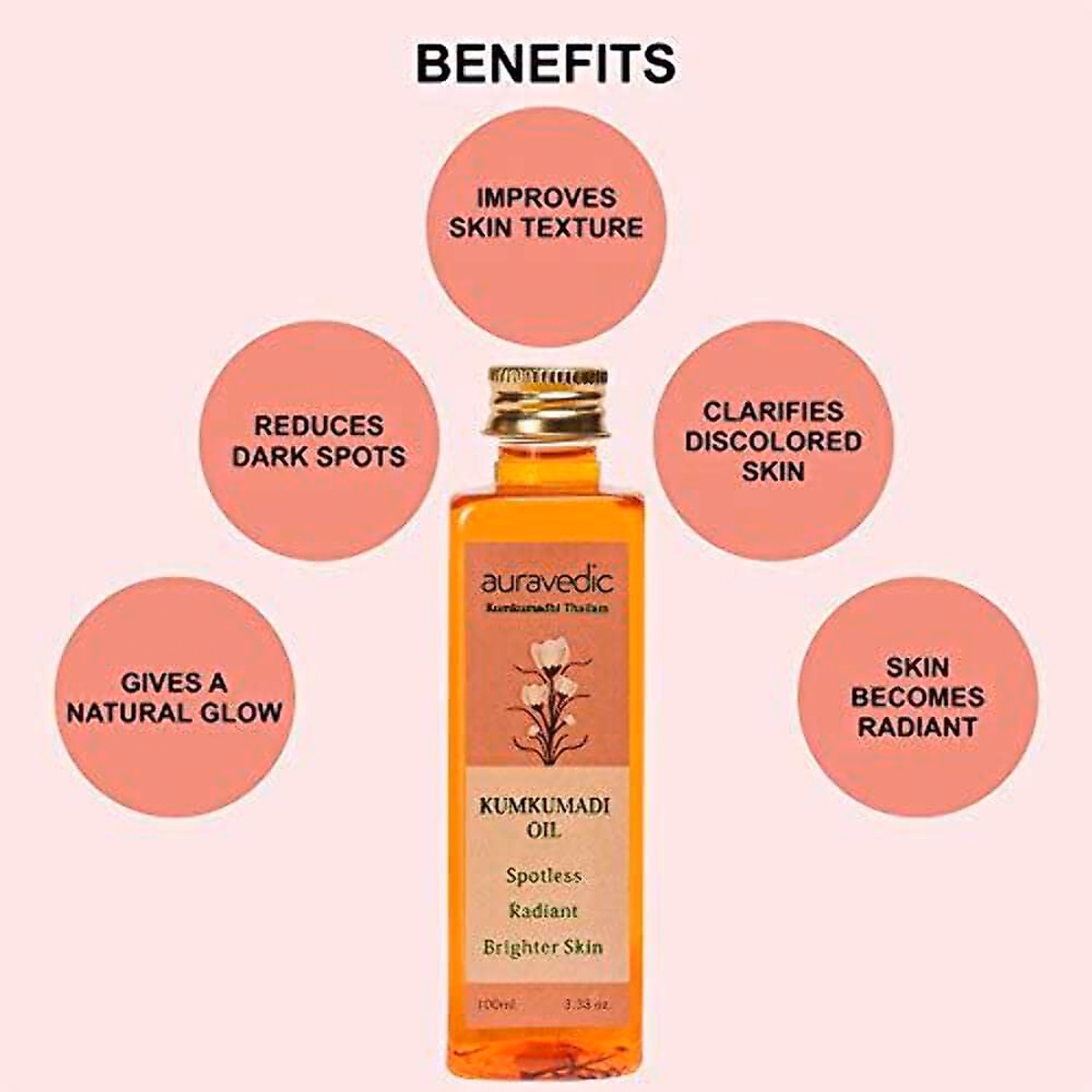 Auravedic Kumkumadi Oil Pure Saffron for Ultra Radiant Skin | 3.38 Fl Oz (100ml)