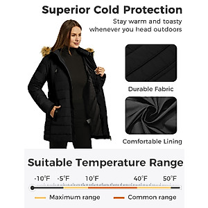 wantdo Women's Winter Warm Long Parka Coat Thicken Outerwear with Hood Black M