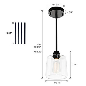 VILUXY Vintage Glass Pendant Light, Single Hanging Pendant Lighting, Black with Clear Glass Shade Classic for Farmhouse, Entryway, Dining Room, Kitchen Island, Foyer