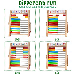 WOODMAM Wooden Abacus for Kids Math, Educational Counting Toy with Counting Sticks and Number Alphabet Cards, Preschool Learning Toys Gift for Boys Girls Age 3+ Years Old